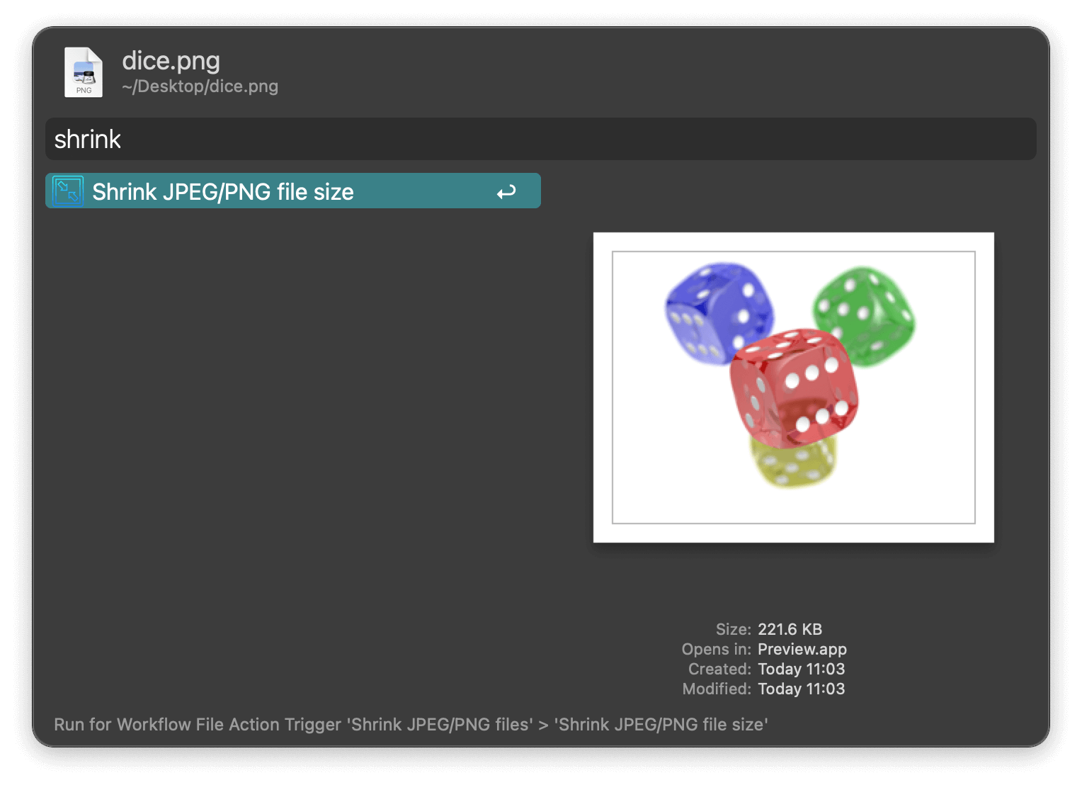 Alfred Gallery Workflows Shrink JPEG PNG Files