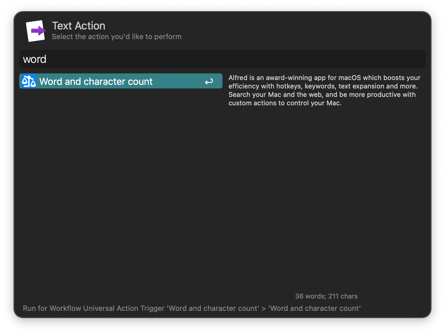 Alfred Gallery Workflows Word And Character Count Alfred Gallery Workflows Word And Character Count